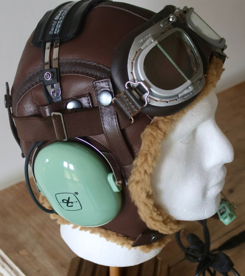 S1b Pilot Sheepskin David Clark Open Cockpit Helmet & Extra Goggle Str ...