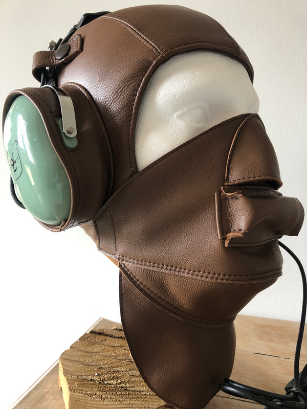 L13a Pilot Leather David Clark Coffee Brown with Mask Open Cockpit Hel ...