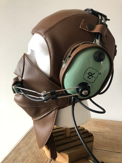 L13a Pilot Leather David Clark Coffee Brown with Mask Open Cockpit Hel ...