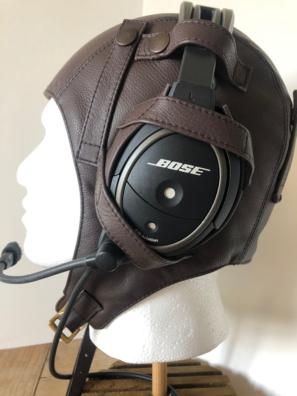 L14b Pilot Leather Bose Open Cockpit Helmet & Extra Goggle Straps ...