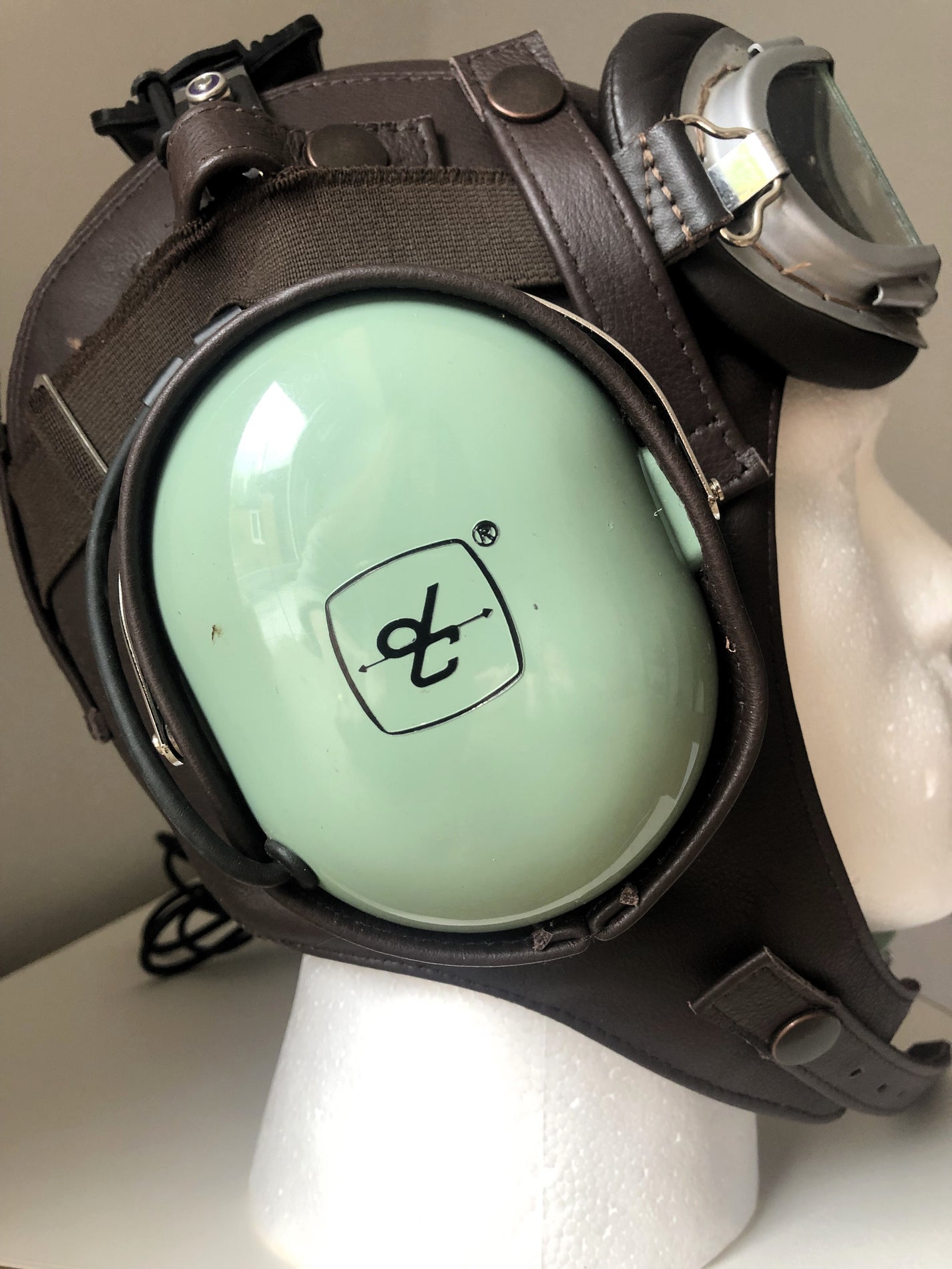 L13b Pilot Leather David Clark Open Cockpit Helmet & Extra Goggle Stra ...